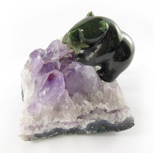 BC Jade 2" Bear on Amethyst Cluster - Cariboo Jade & Gift Shop